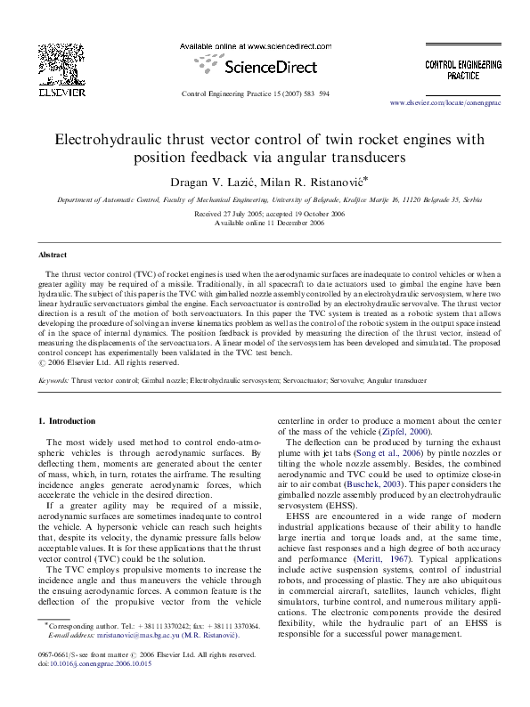 (PDF) Electrohydraulic thrust vector control of twin rocket engines ...