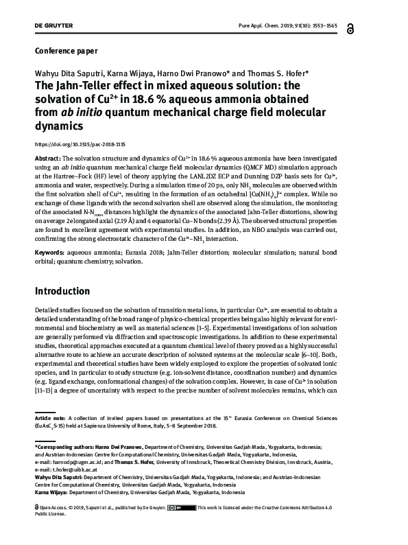 (PDF) The Jahn-Teller effect in mixed aqueous solution: the solvation of Cu2+ in 18.6% aqueous ...