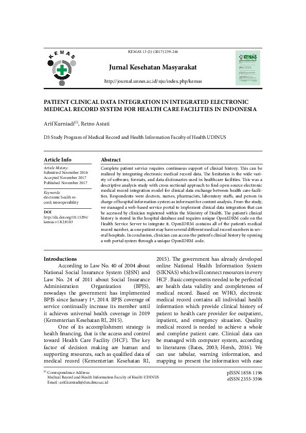 (PDF) Patient Clinical Data Integration in Integrated Electronic Medical Record System for ...