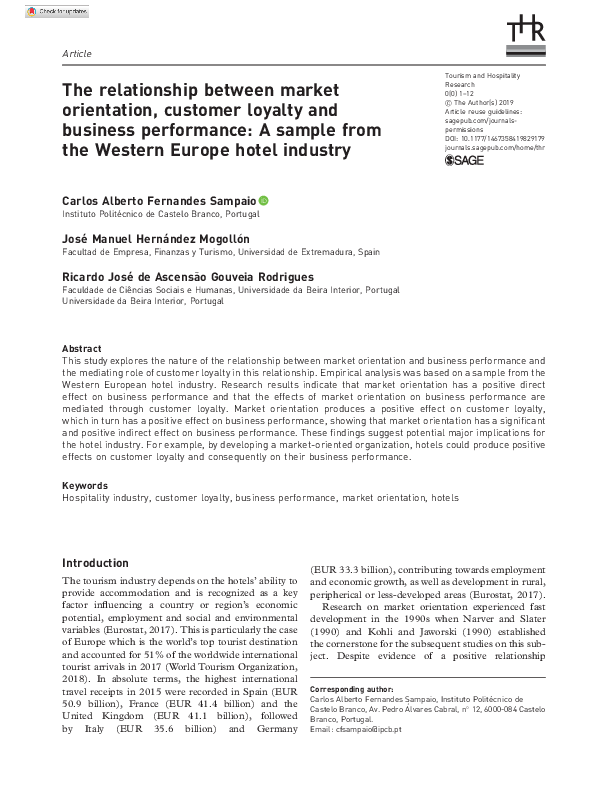(PDF) The relationship between market orientation, customer loyalty and business performance: A ...