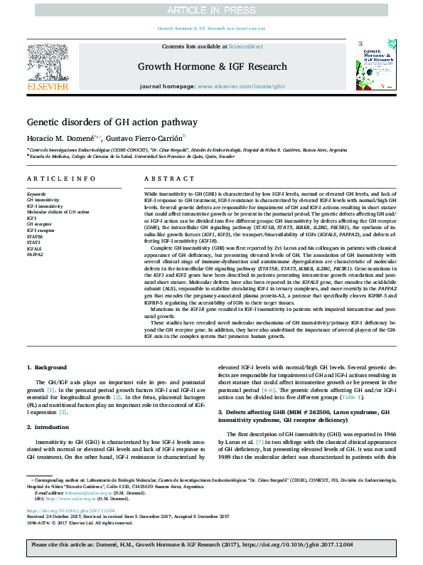 (PDF) Genetic disorders of GH action pathway