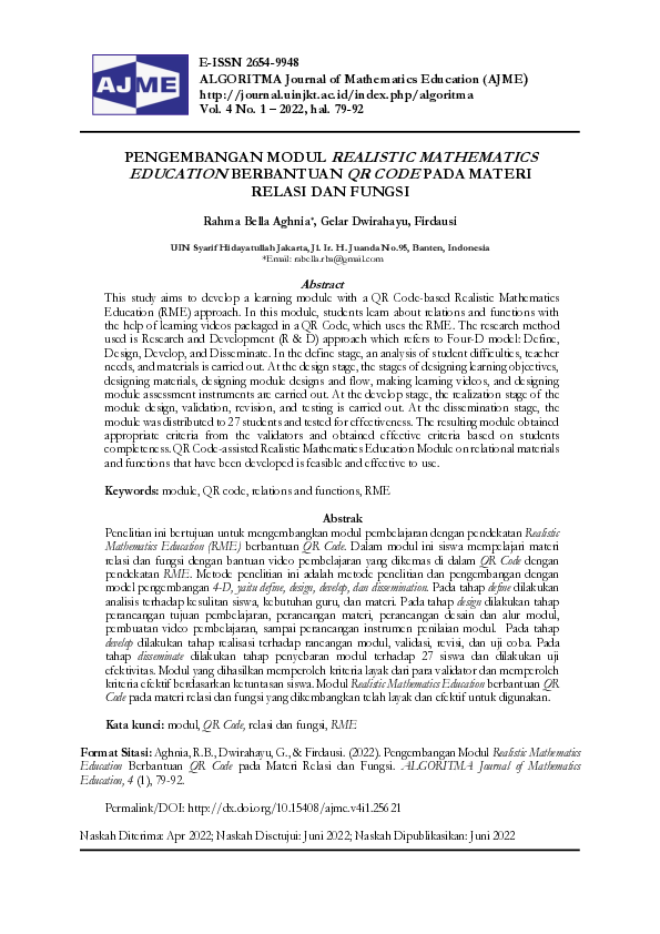 (PDF) Pengembangan Modul Realistic Mathematics Education Berbantuan QR Code Pada Materi Relasi ...
