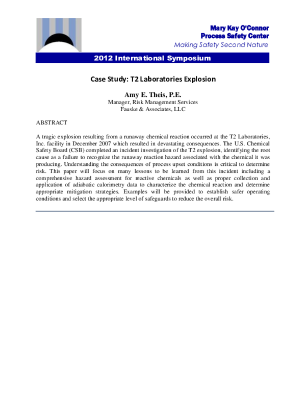 (PDF) Case study: T2 Laboratories explosion