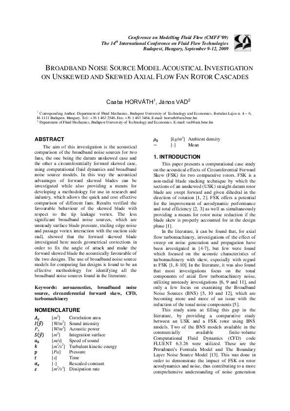 (PDF) Broadband Noise Source Model Acoustical Investigation on Unskewed ...
