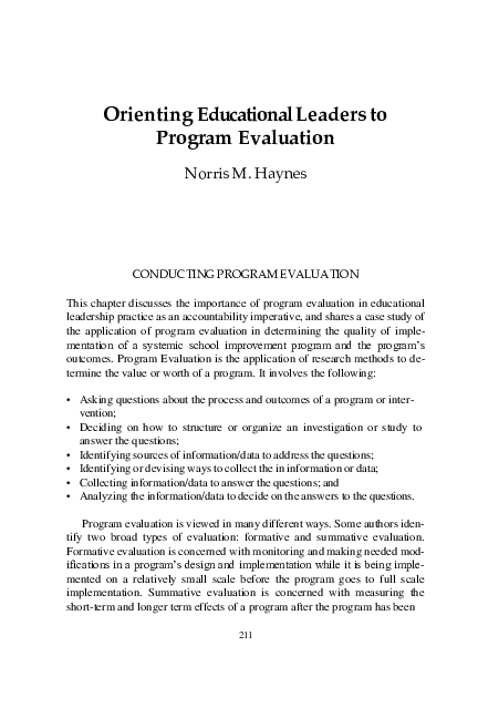 (PDF) Orienting Educational Leaders to Program Evaluation