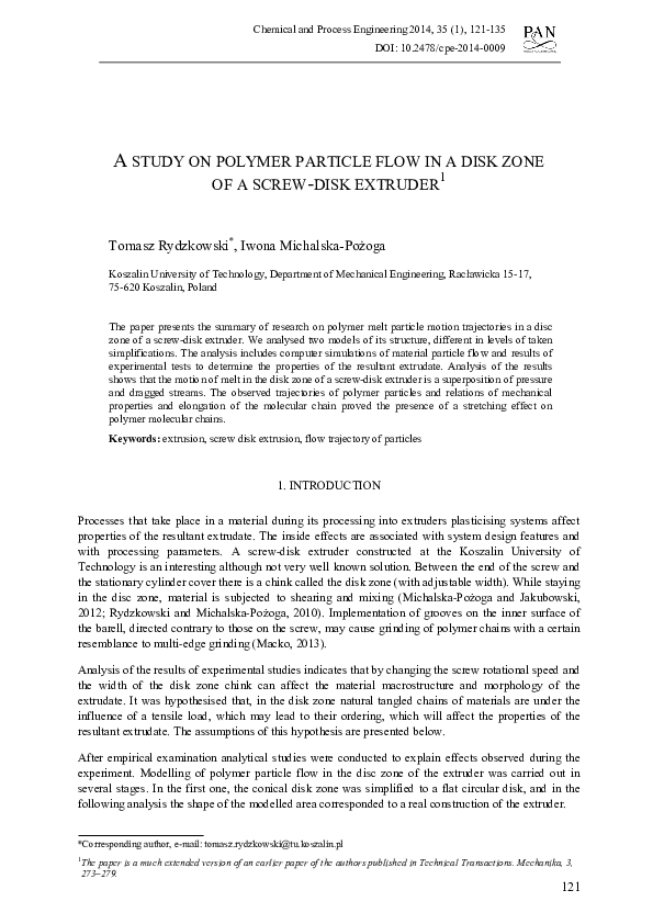 (PDF) A Study on Polymer Particle Flow in a Disk Zone of a Screw-Disk Extruder