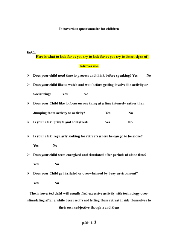 (PDF) Introversion questionnaire for children