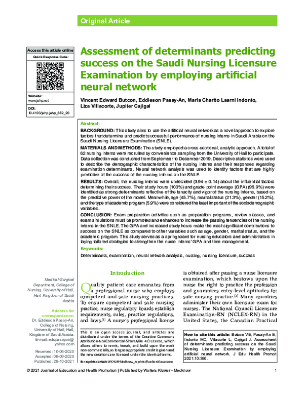 (PDF) Assessment of determinants predicting success on the Saudi ...