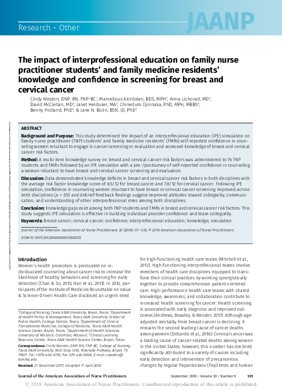 (PDF) The impact of interprofessional education on family nurse ...