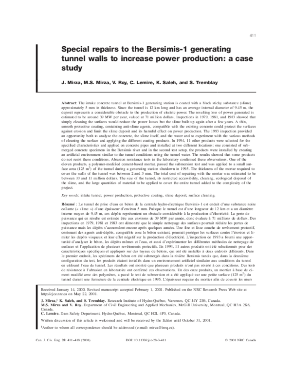 (PDF) Special repairs to the Bersimis-1 generating tunnel walls to ...