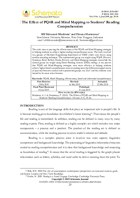 (PDF) The Effect of PQ4R and Mind Mapping to Students’ Reading Comprehension