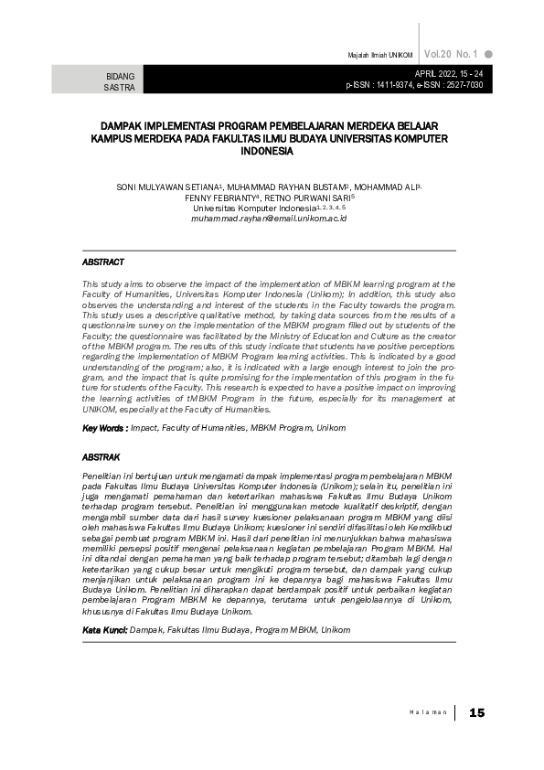 (PDF) Dampak Implementasi Program Pembelajaran Merdeka Belajar Kampus Merdeka pada Mahasiswa ...