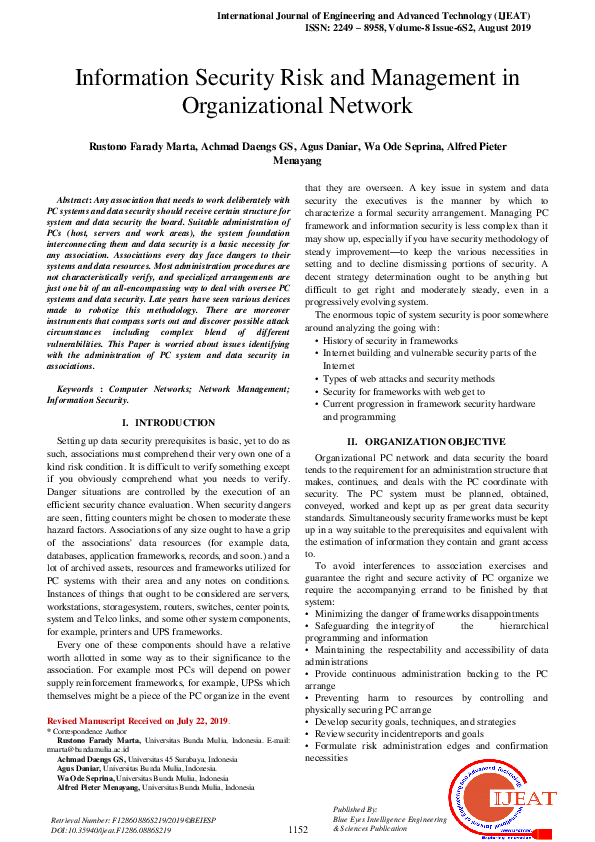 (PDF) Information Security Risk and Management in Organizational Network