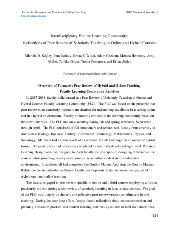 (PDF) Interdisciplinary Faculty Learning Community: Reflections of Peer Review of Scholarly ...