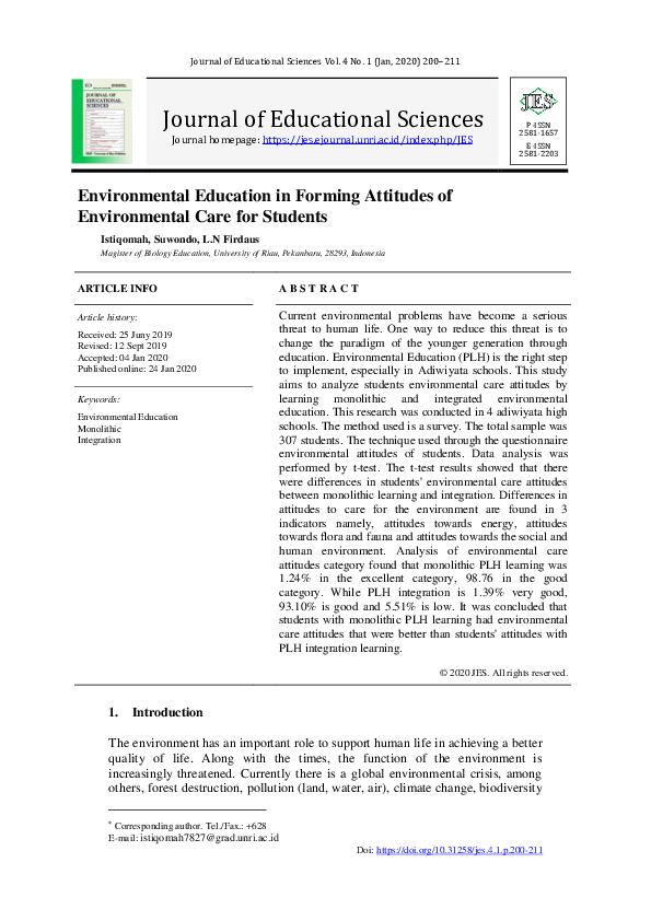 (PDF) Environmental Education in Forming Attitudes of Environmental ...