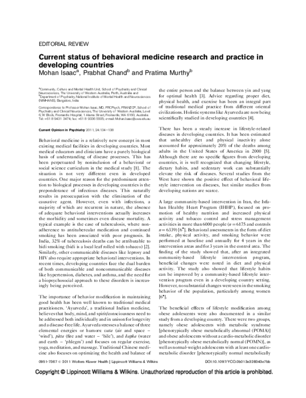 (PDF) Current status of behavioral medicine research and practice in ...