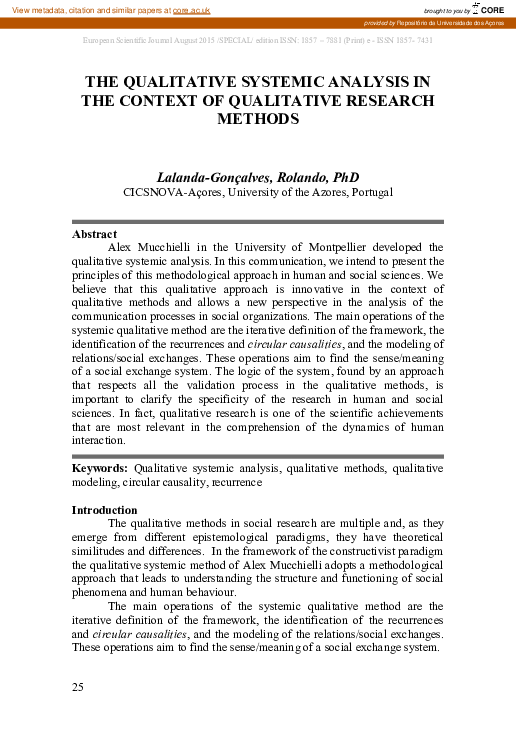 (PDF) The Qualitative Systemic Analysis in the Context of Qualitative ...