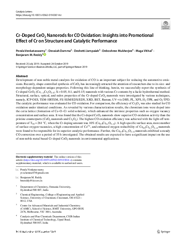 (PDF) Cr-Doped CeO2 Nanorods for CO Oxidation: Insights into ...