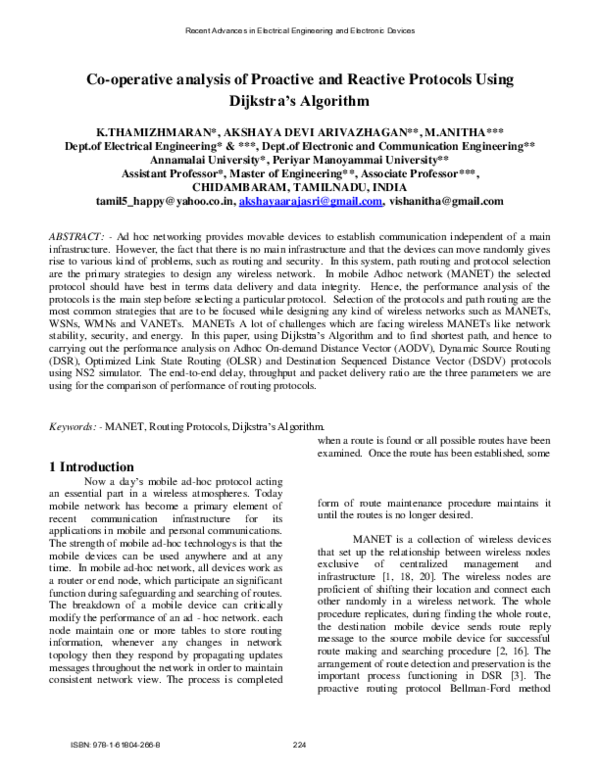 (PDF) Co-operative analysis of proactive and reactive protocols using Dijkstra's Algorithm