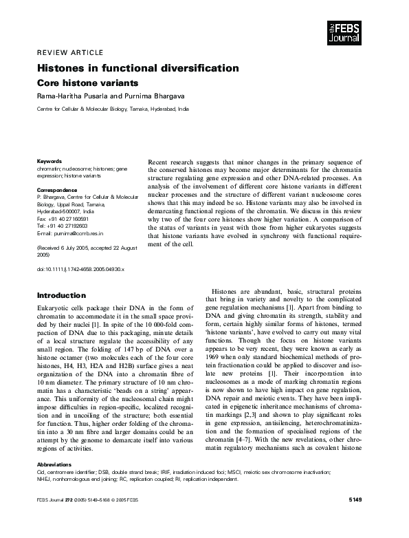 (PDF) Histones in functional diversification. Core histone variants