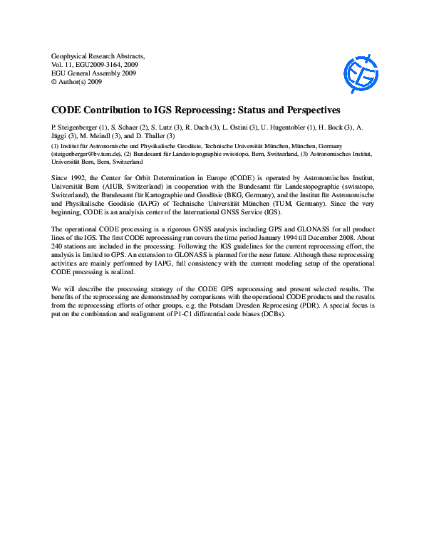 (PDF) CODE Contribution to IGS Reprocessing: Status and Perspectives