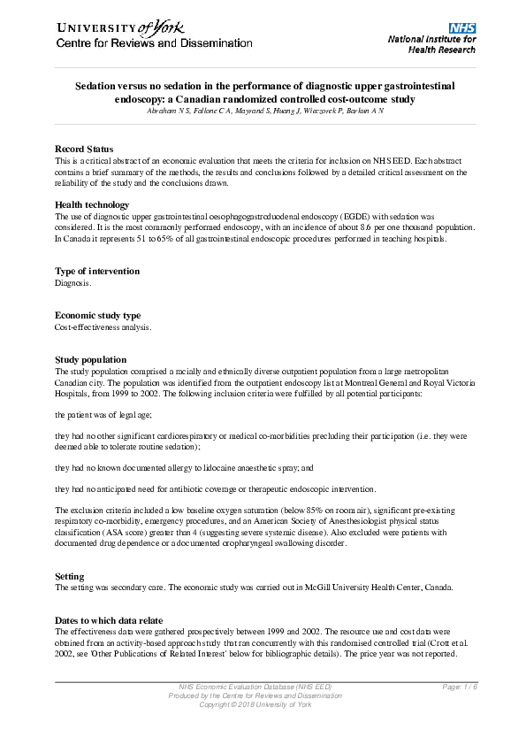 (PDF) Sedation versus no sedation in the performance of diagnostic ...