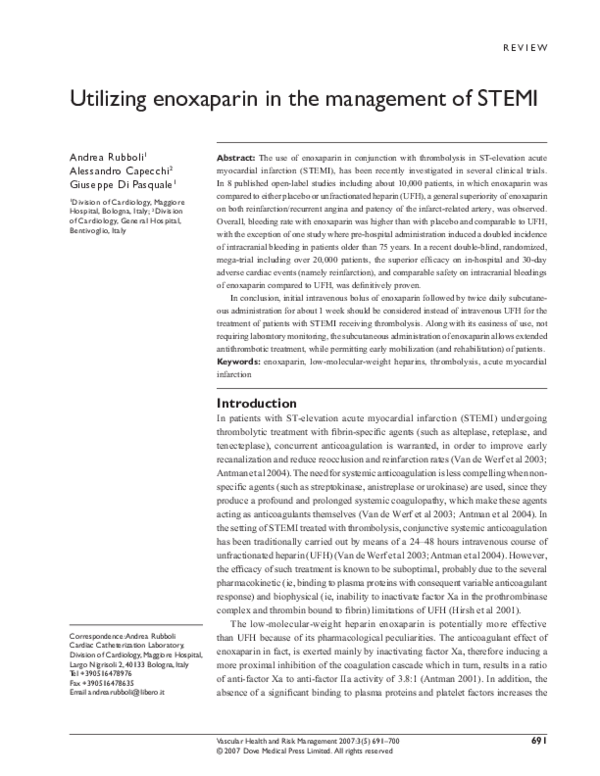 (PDF) Utilizing enoxaparin in the management of STEMI