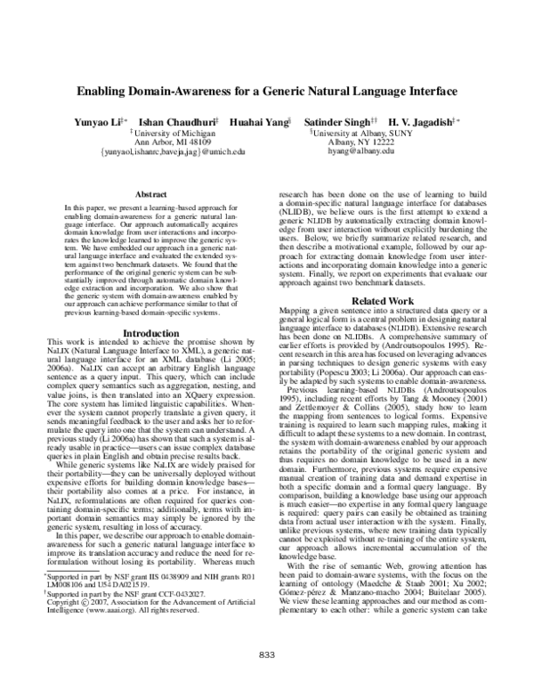 (PDF) Enabling domain-awareness for a generic natural language interface