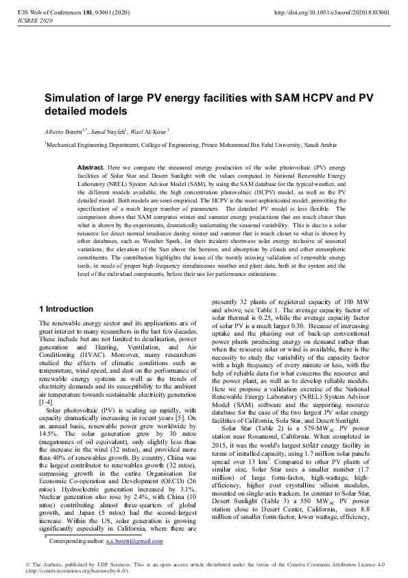(PDF) Simulation of large PV energy facilities with SAM HCPV and PV ...