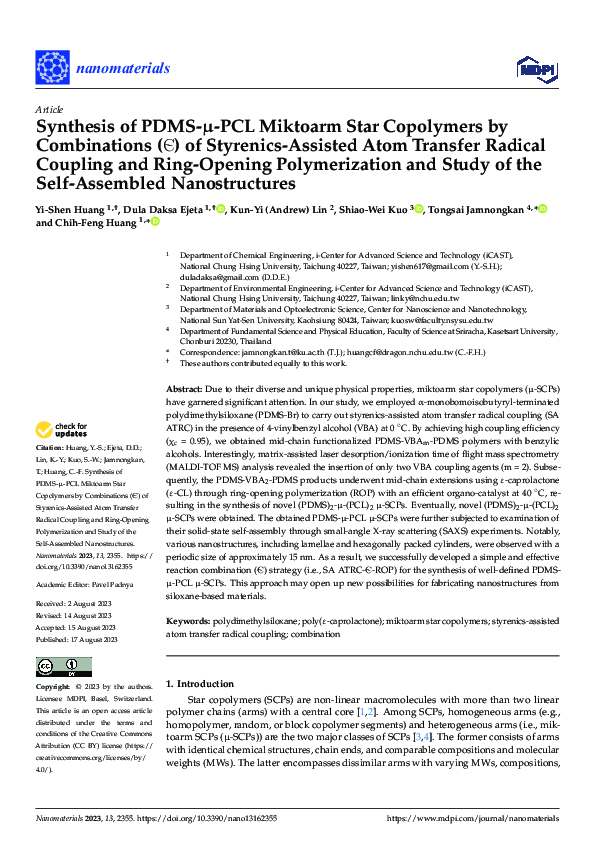 (PDF) Synthesis of PDMS-μ-PCL Miktoarm Star Copolymers by Combinations ...