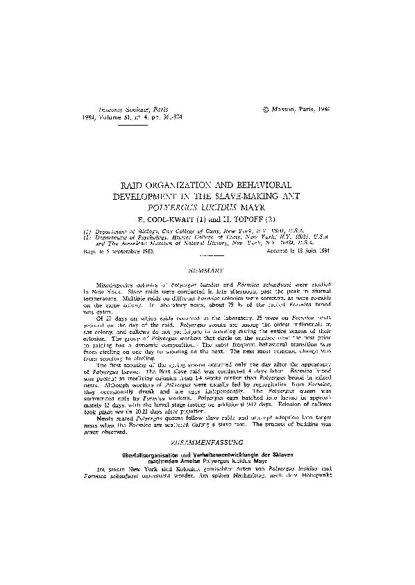 (PDF) Raid organization and behavioral development in the slave-making ...