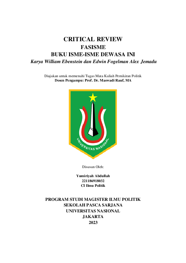 (PDF) Critical Review Fasisme - Buku Isme-Isme Dewasa Ini Willliam Ebenstein and Edwin Fogelman