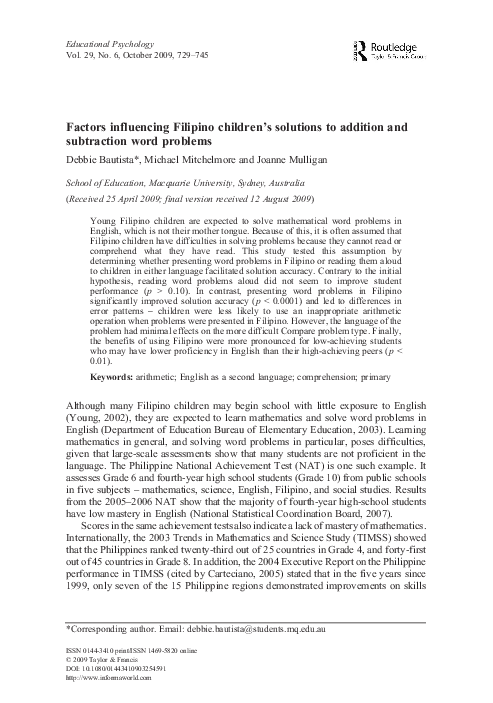 (PDF) Factors influencing Filipino children’s solutions to addition and ...