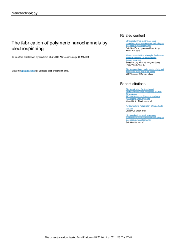 (PDF) The fabrication of polymeric nanochannels by electrospinning