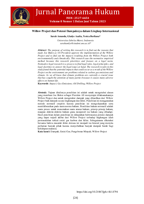 (PDF) Willow Project dan Potensi Dampaknya dalam Lingkup Internasional