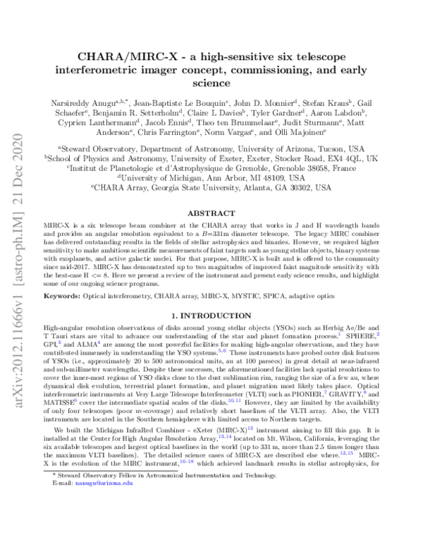 (PDF) CHARA/MIRC-X: a high-sensitive six telescope interferometric ...