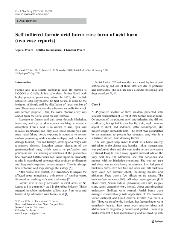 (PDF) Self-inflicted formic acid burn: rare form of acid burn (two case ...