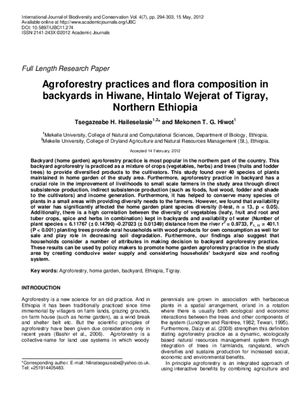 (PDF) Agroforestry practices and flora composition in backyards in ...