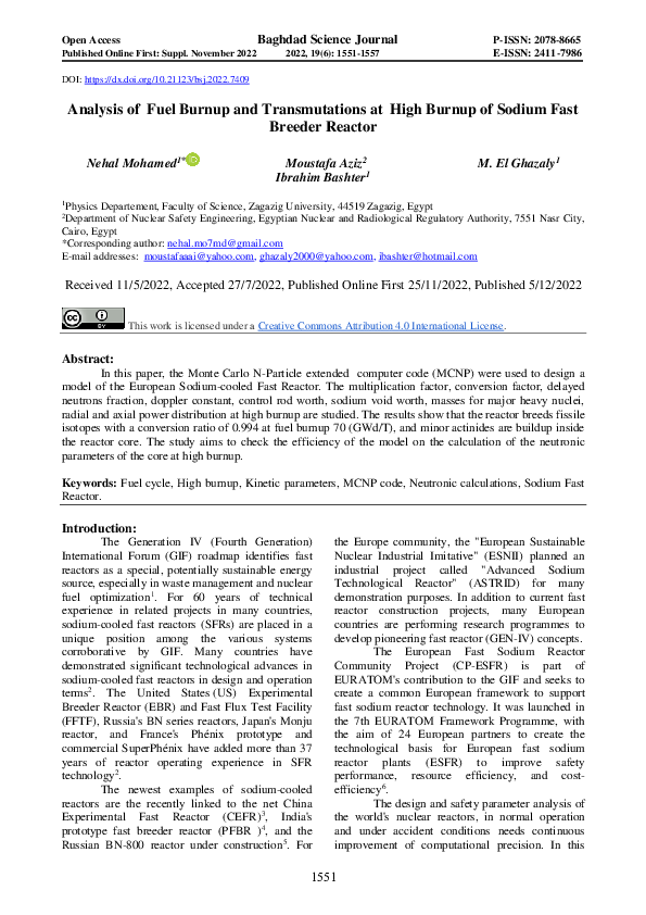 (PDF) Analysis of Fuel Burnup and Transmutations at High Burnup of ...