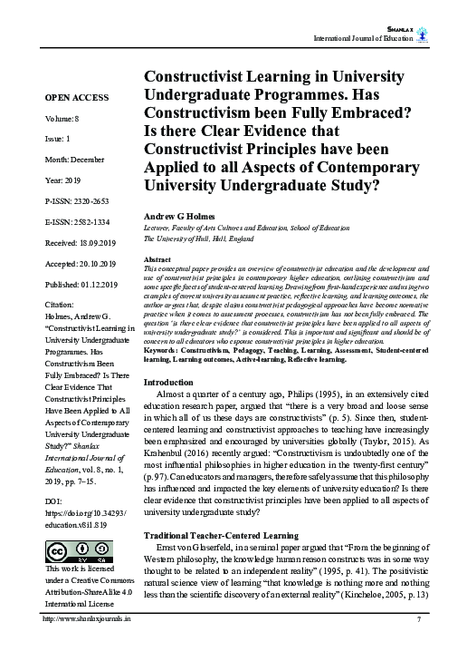 (PDF) Constructivist Learning in University Undergraduate Programmes. Has Constructivism been ...