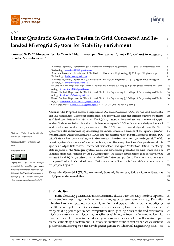 (PDF) Linear Quadratic Gaussian Design in Grid Connected and Islanded Microgrid System for ...