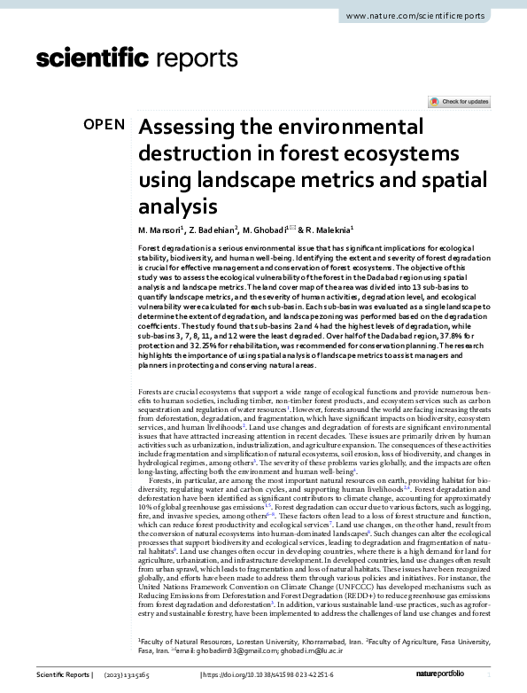 (PDF) Assessing the environmental destruction in forest ecosystems using landscape metrics and ...