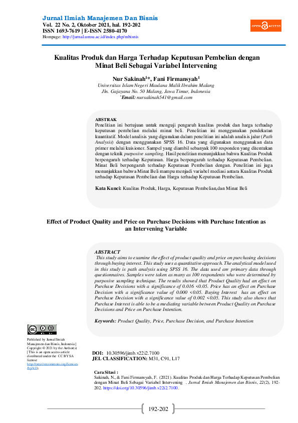 (PDF) Kualitas Produk dan Harga Terhadap Keputusan Pembelian dengan ...