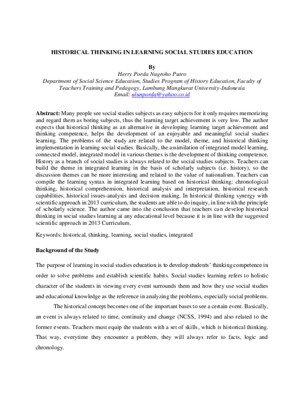 (PDF) Historical Thinking in Learning Social Studies Education