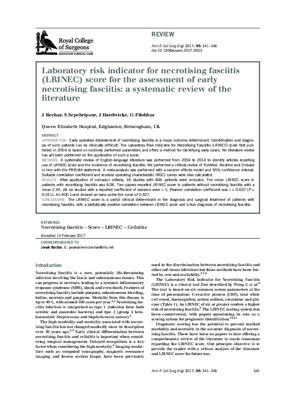 (PDF) Laboratory risk indicator for necrotising fasciitis (LRINEC ...