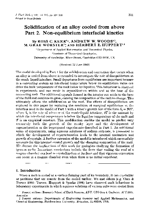 (PDF) Solidification of an alloy cooled from above Part 1. Equilibrium growth