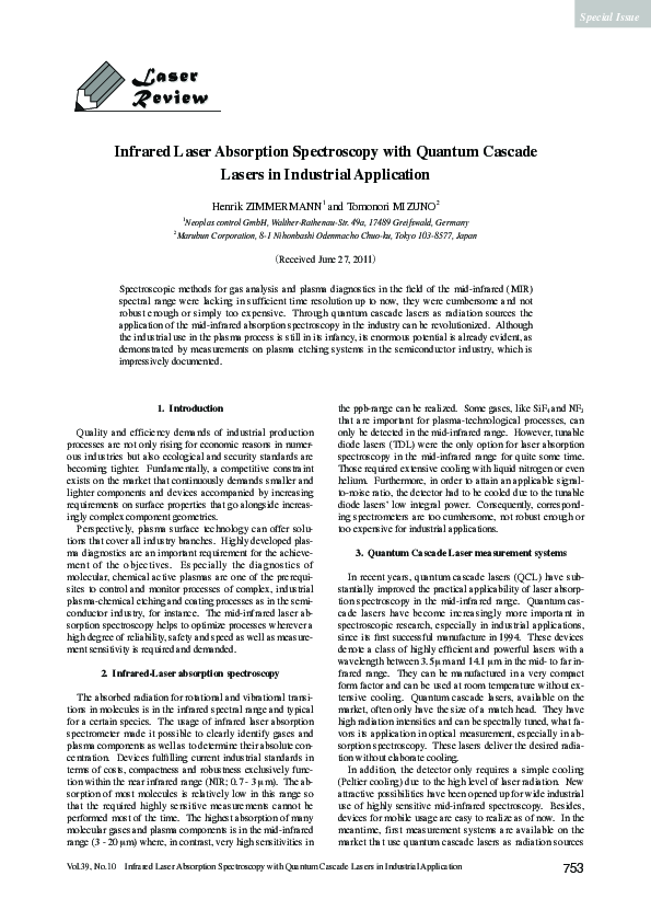 (PDF) Infrared Laser Absorption Spectroscopy with Quantum Cascade ...