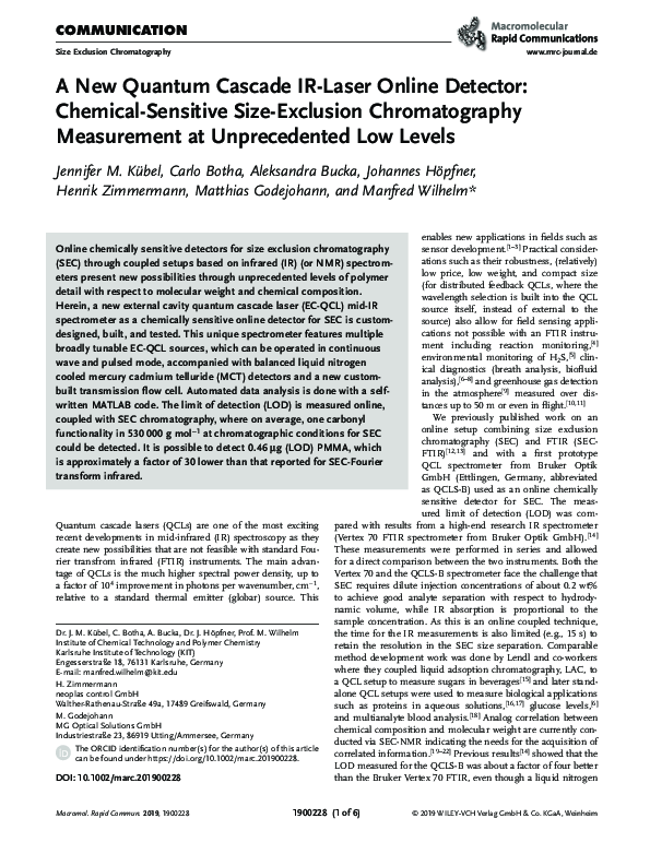 (PDF) A New Quantum Cascade IR‐Laser Online Detector: Chemical ...