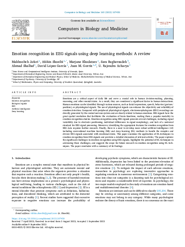 (PDF) Emotion recognition in EEG signals using deep learning methods: A review