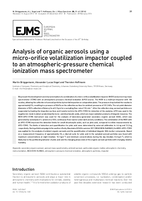 (PDF) Analysis of Organic Aerosols Using a Micro-Orifice Volatilization ...